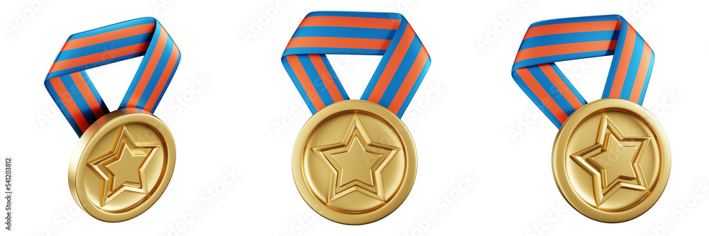 Medal 3D icon set multiple views, Multiple angles of medal icon on ...