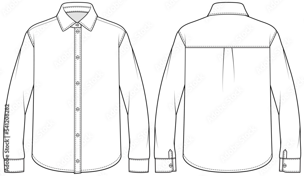 Plain White Formal Shirt Flat Sketch Vector Illustration Mens Long