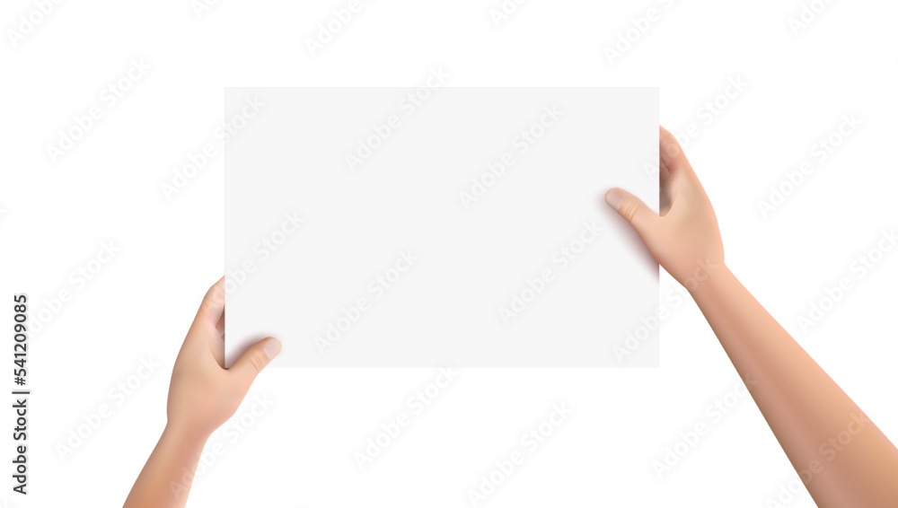 3D Male Hands Holding Blank A4 Sheet Op Paper Stock Vector | Adobe Stock