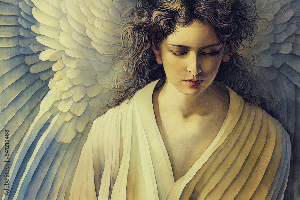 Digital portrait of an angel. A vintage renaissance angelic drawing ...