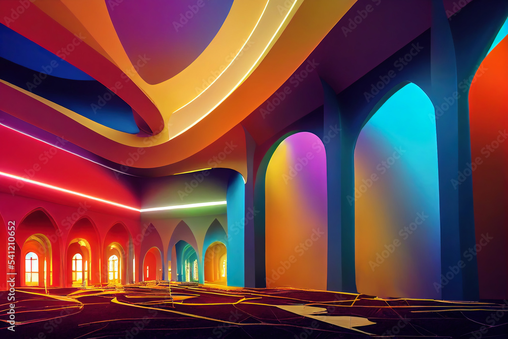 3D rendering of vibrant and vivid interior architecture with with ...