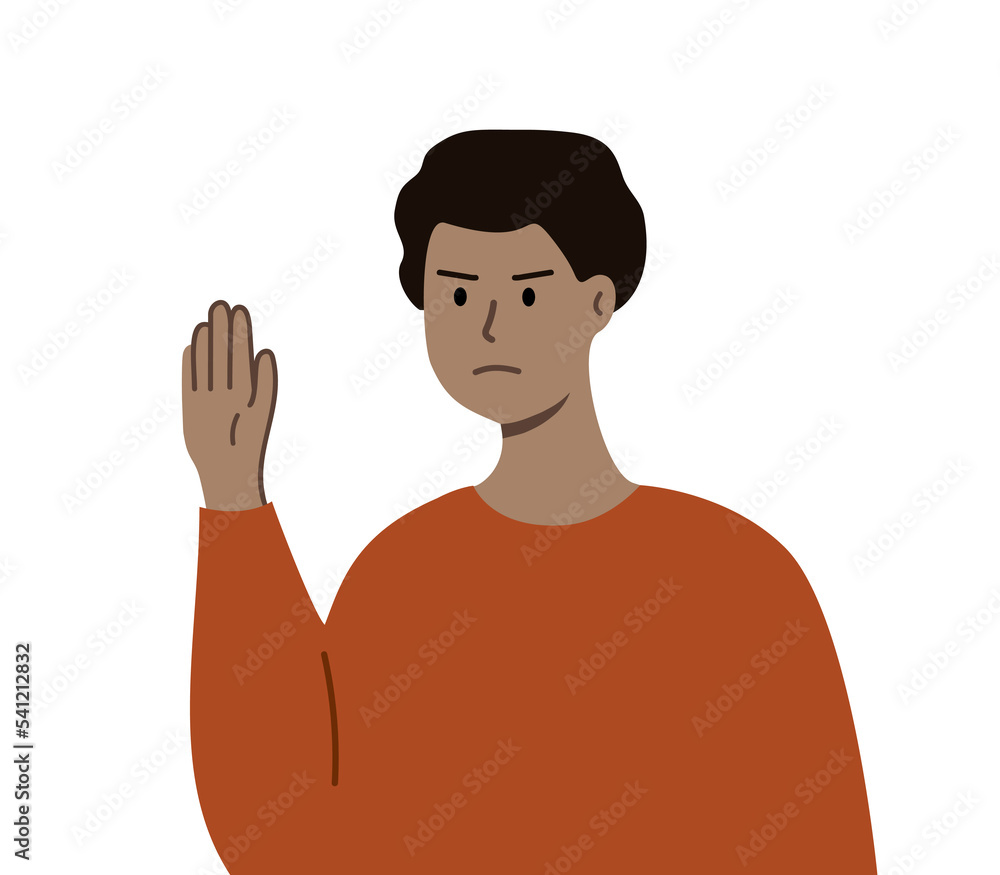 Young Man raising hand Gesture. Boy showing sign of rejection. Refusal ...