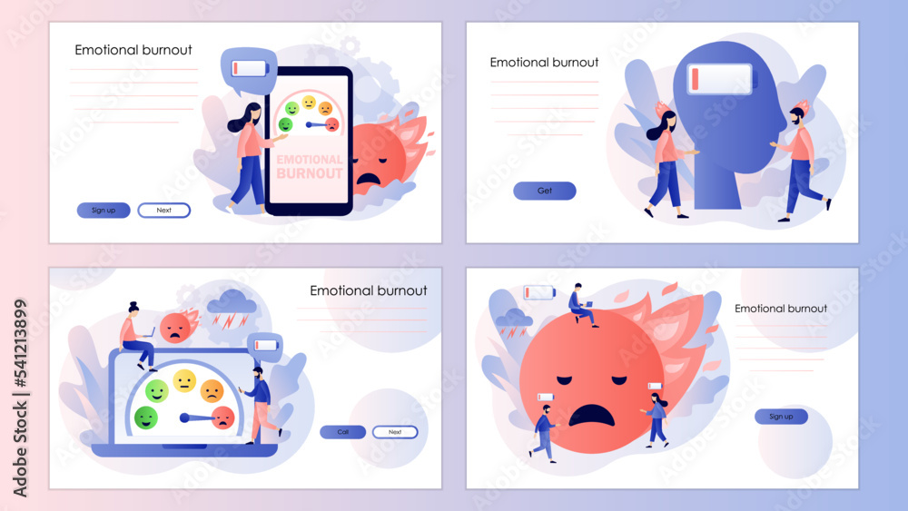 Emotional burnout. Low energy, tiredness, depression, stress level ...