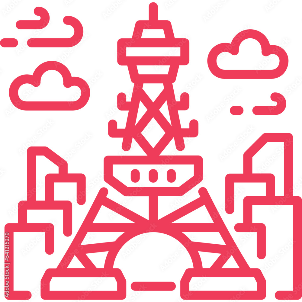 tokyo tower city urban scene view line icon illustration for printing ...