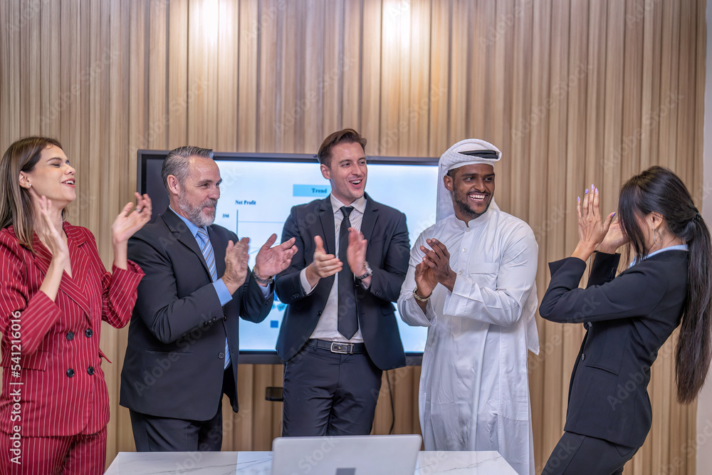 Group of business diversity people and middle east co-worker working in ...
