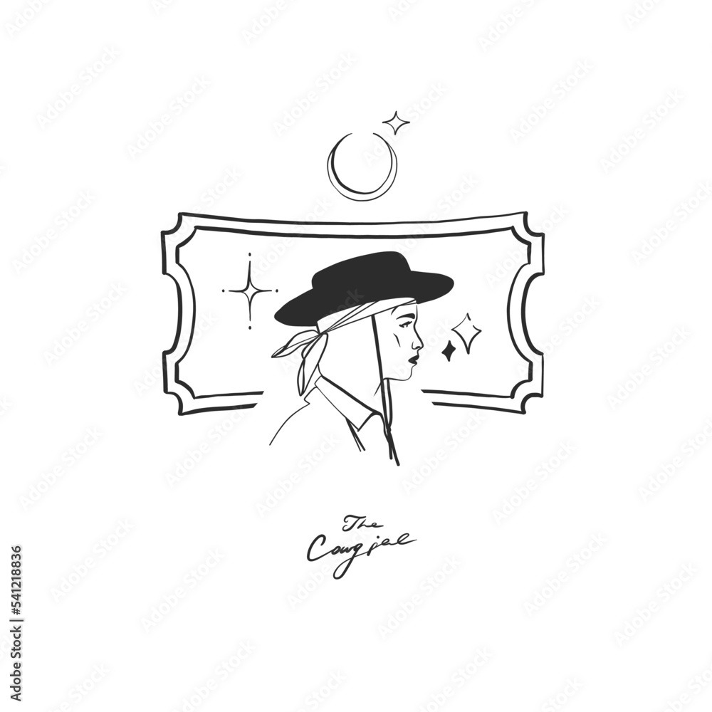 Hand drawn abstract vector graphic sign clipart illustration cowgirl in ...