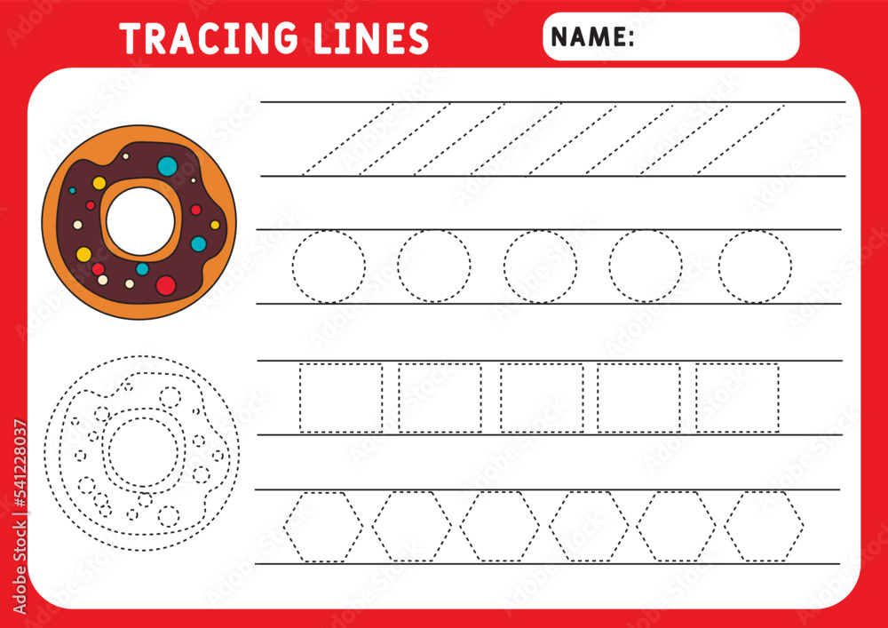 Donut Trace line. Handwriting practice. Tracing lines of Donut ...