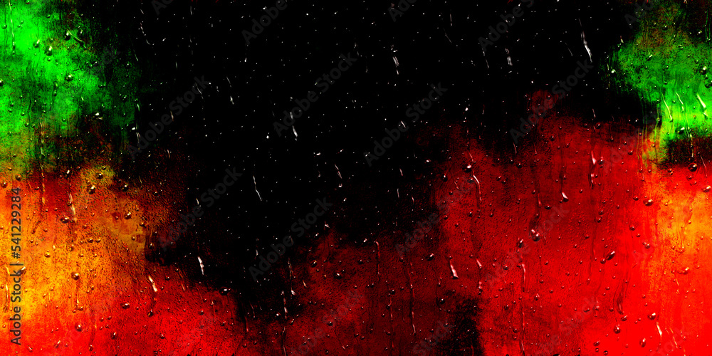 Abstract water drops flowing on creepy hot red green background with ...