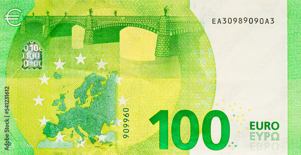 One hundred Euro bill. 100 euro banknote close-up. The euro is the ...