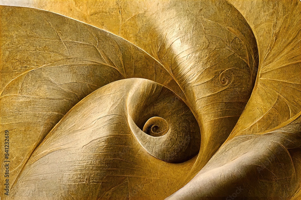 Swirling curved paper texture golden shapes with grass patterns, golden ...