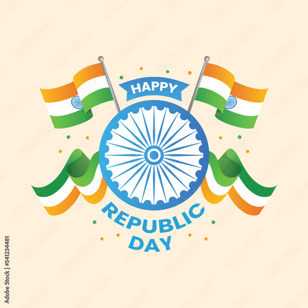 Happy Republic Day Text With Flags And Ashoka Wheel Over Peach ...