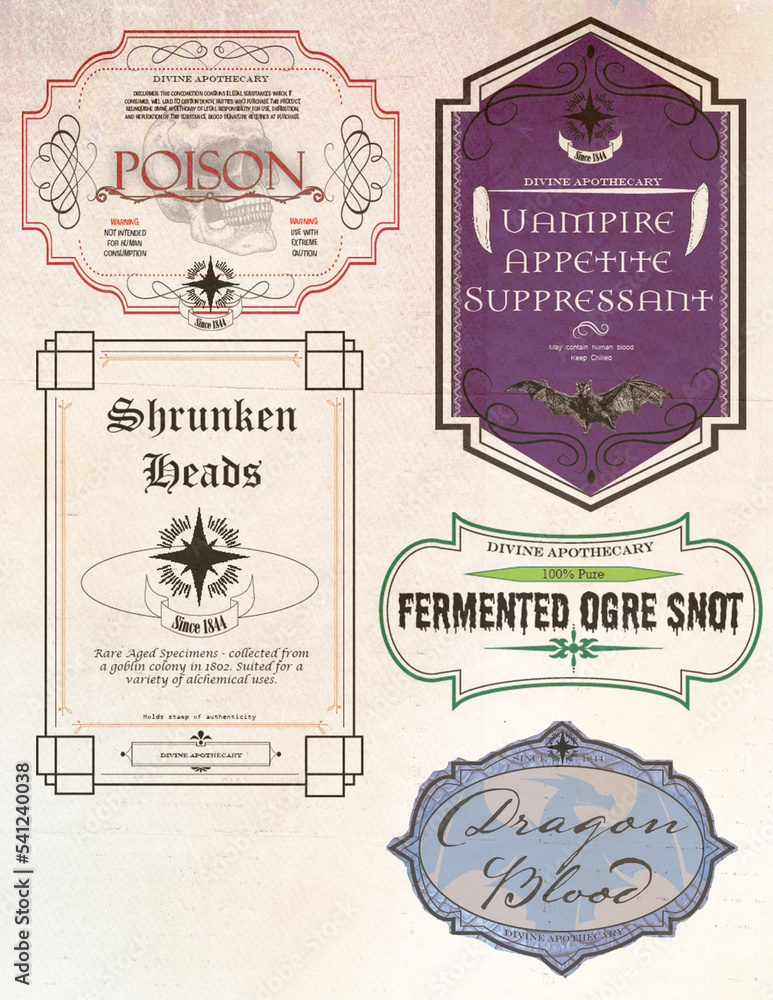 Printable Apothecary/Potion Bottle Labels Stock Illustration | Adobe Stock