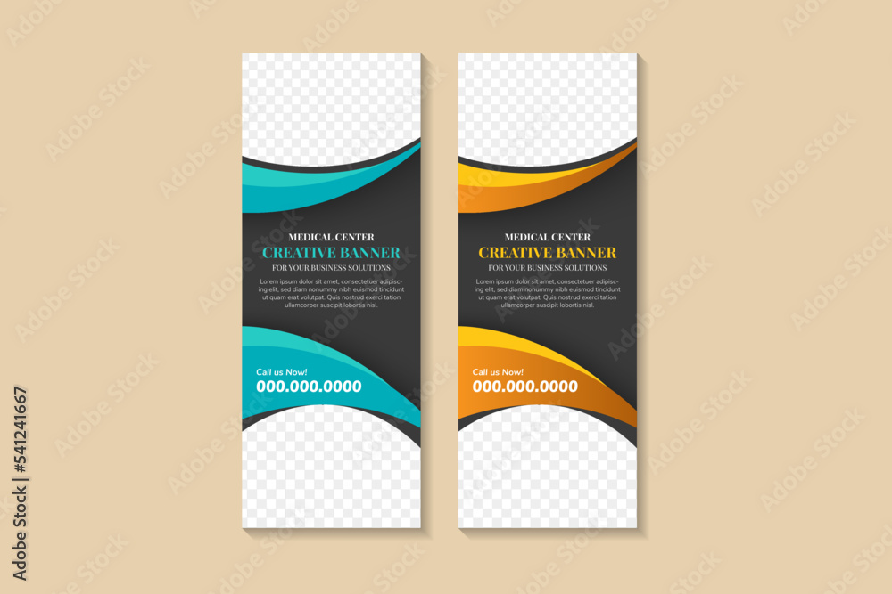 curve roll up medical center banner design vertical template vector ...