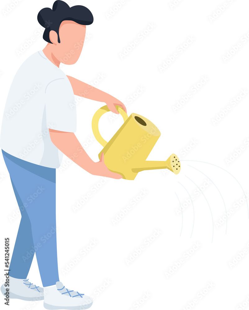 Person with watering pot semi flat color raster character. Standing ...