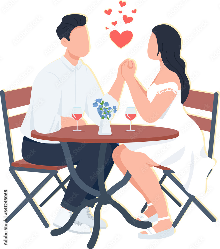 Loving couple dining in open air semi flat color raster characters ...