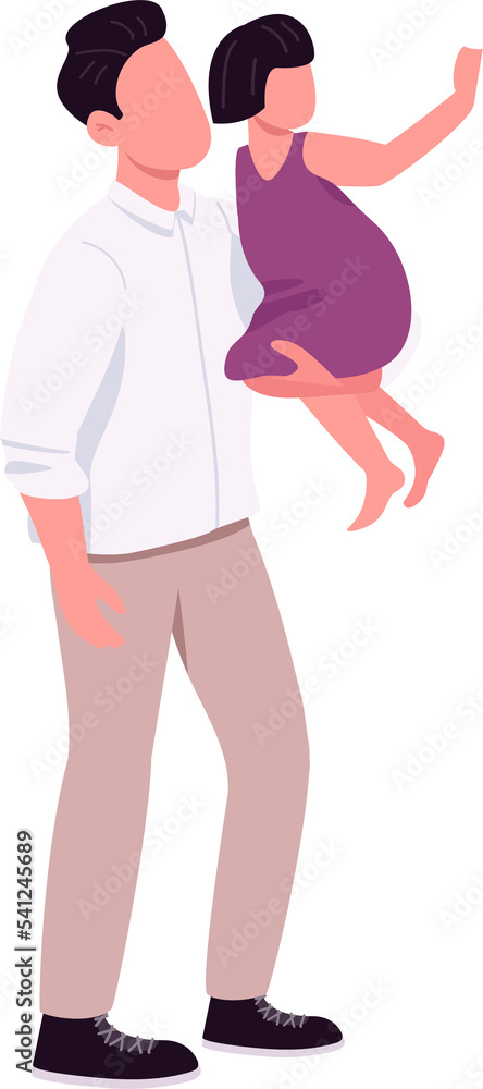 Dad holding daughter semi flat color raster character. Standing figure ...
