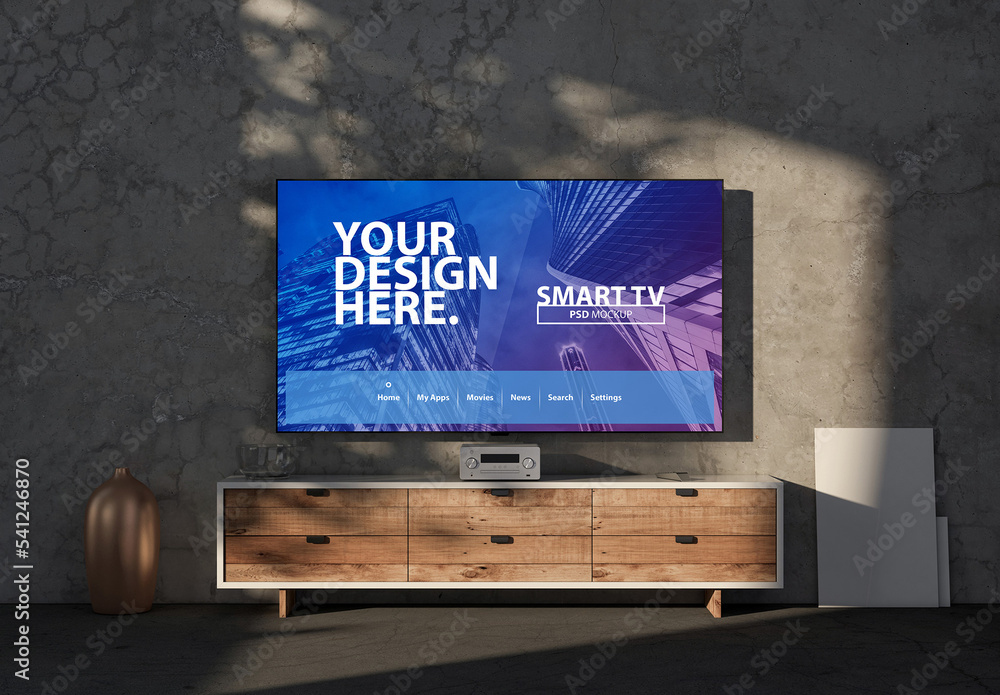 Large Tv Mockup in Living Room Stock Template | Adobe Stock