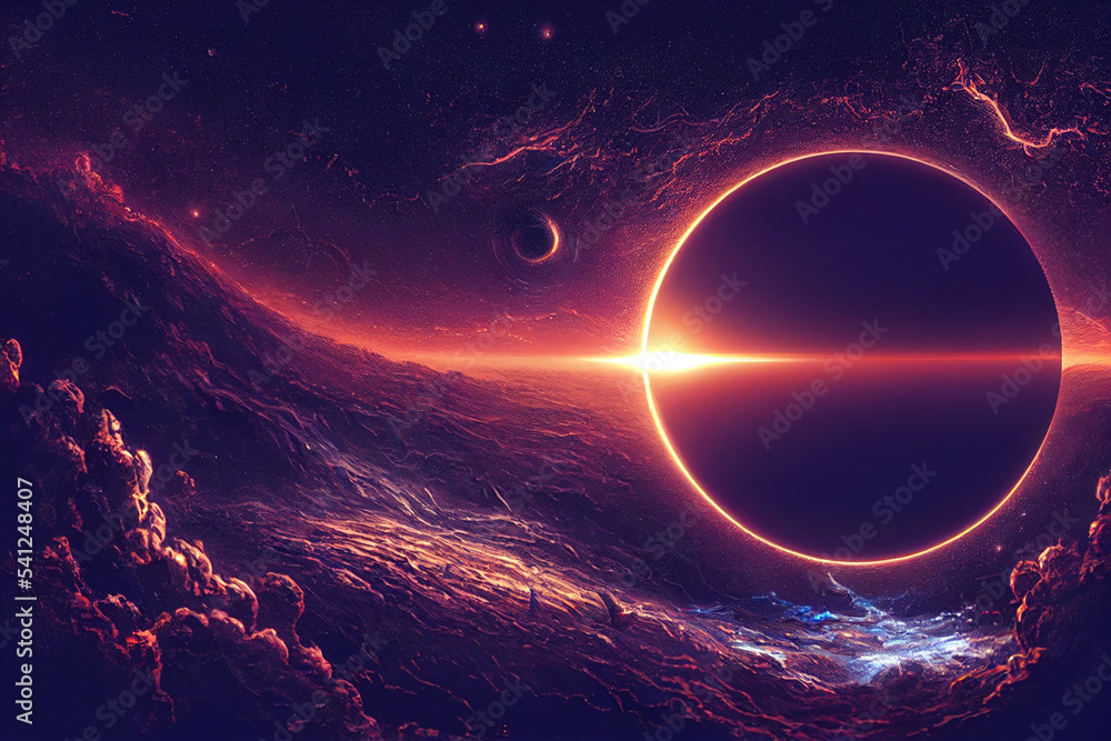 Eclipse in space digital art illustration Stock-Illustration | Adobe Stock