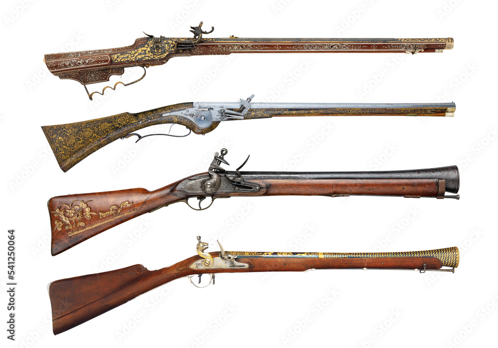 Old ancient 17th and 18th century rifle firearms isolated Stock Photo ...