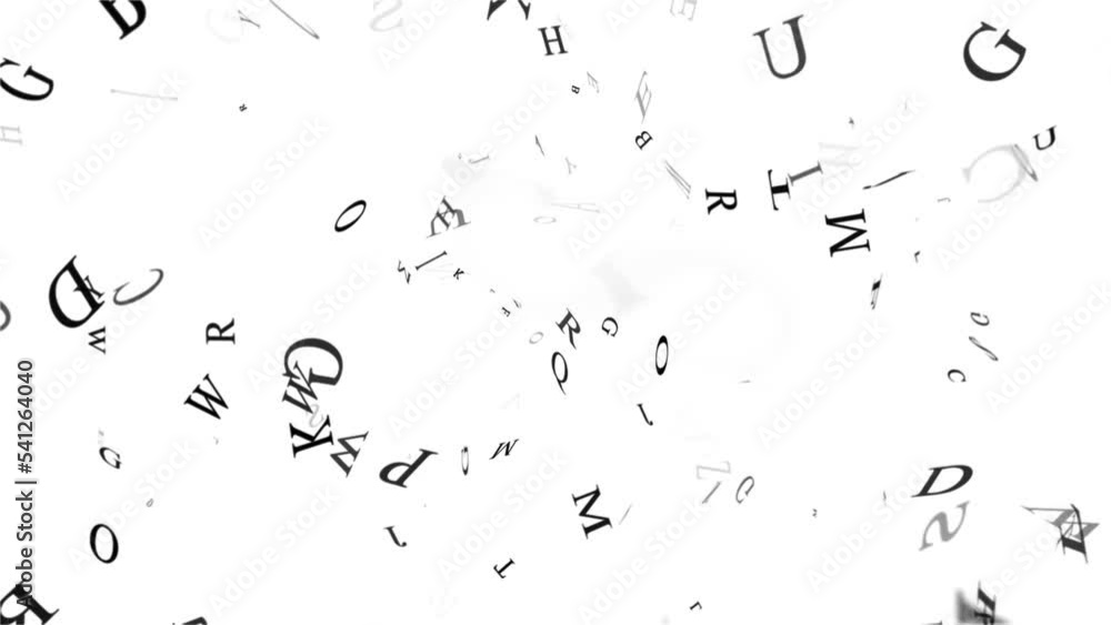 Abstract alphabet letters flying over a white screen, 4k literature ...