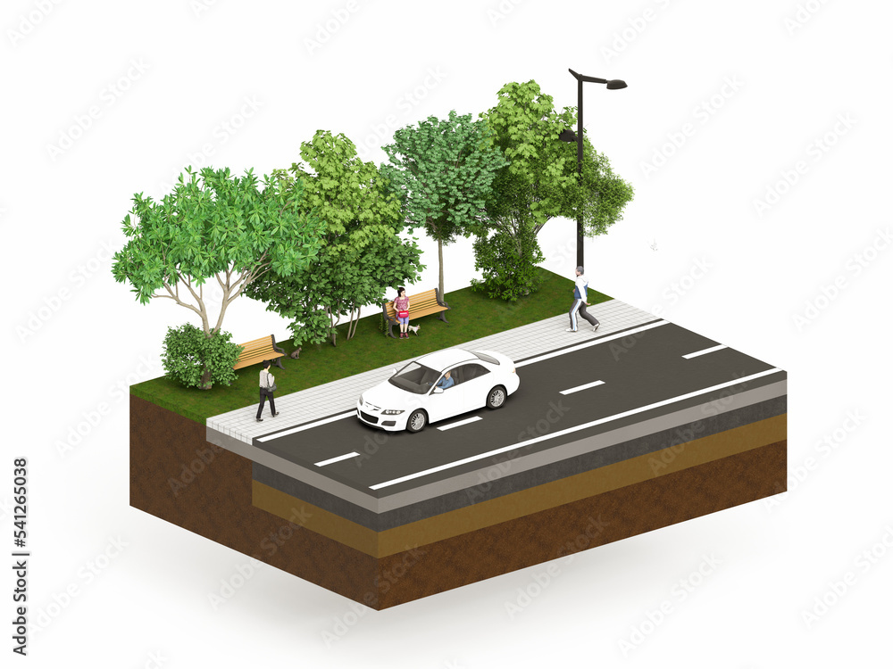 Urban design street diagram axonometric view Stock Illustration | Adobe ...