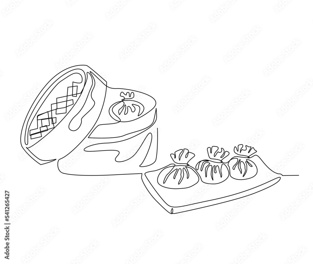 Stockvector Continuous one line drawing of dim sum or shumay. Dimsum ...