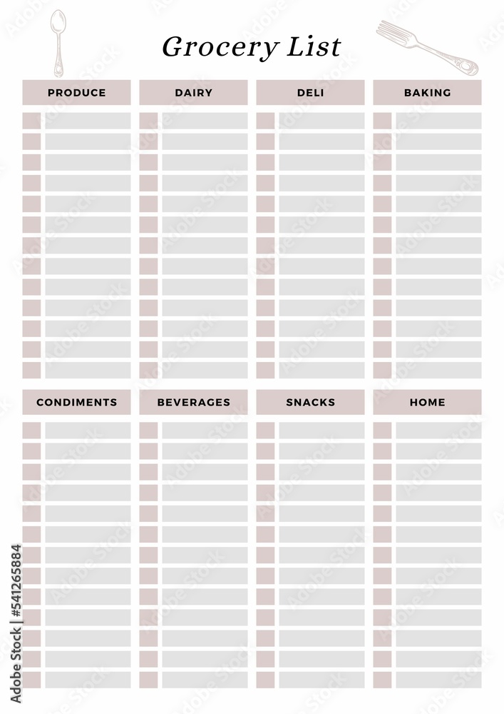 Colorful Grocery List template Stock Illustration | Adobe Stock