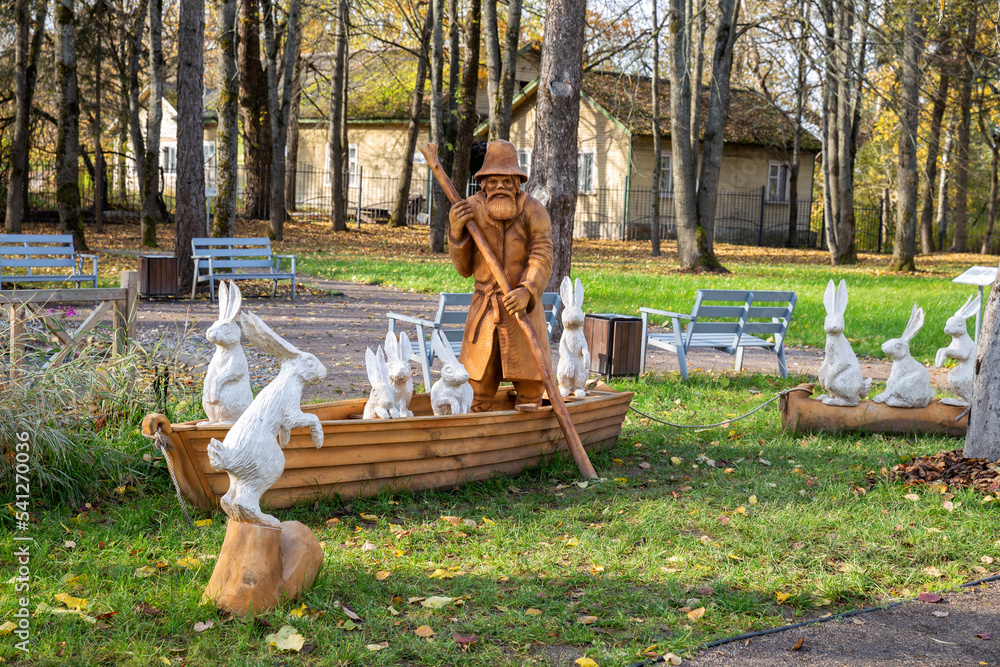 Wooden sculpture based on the plot of famous poem Old Man Mazai and ...
