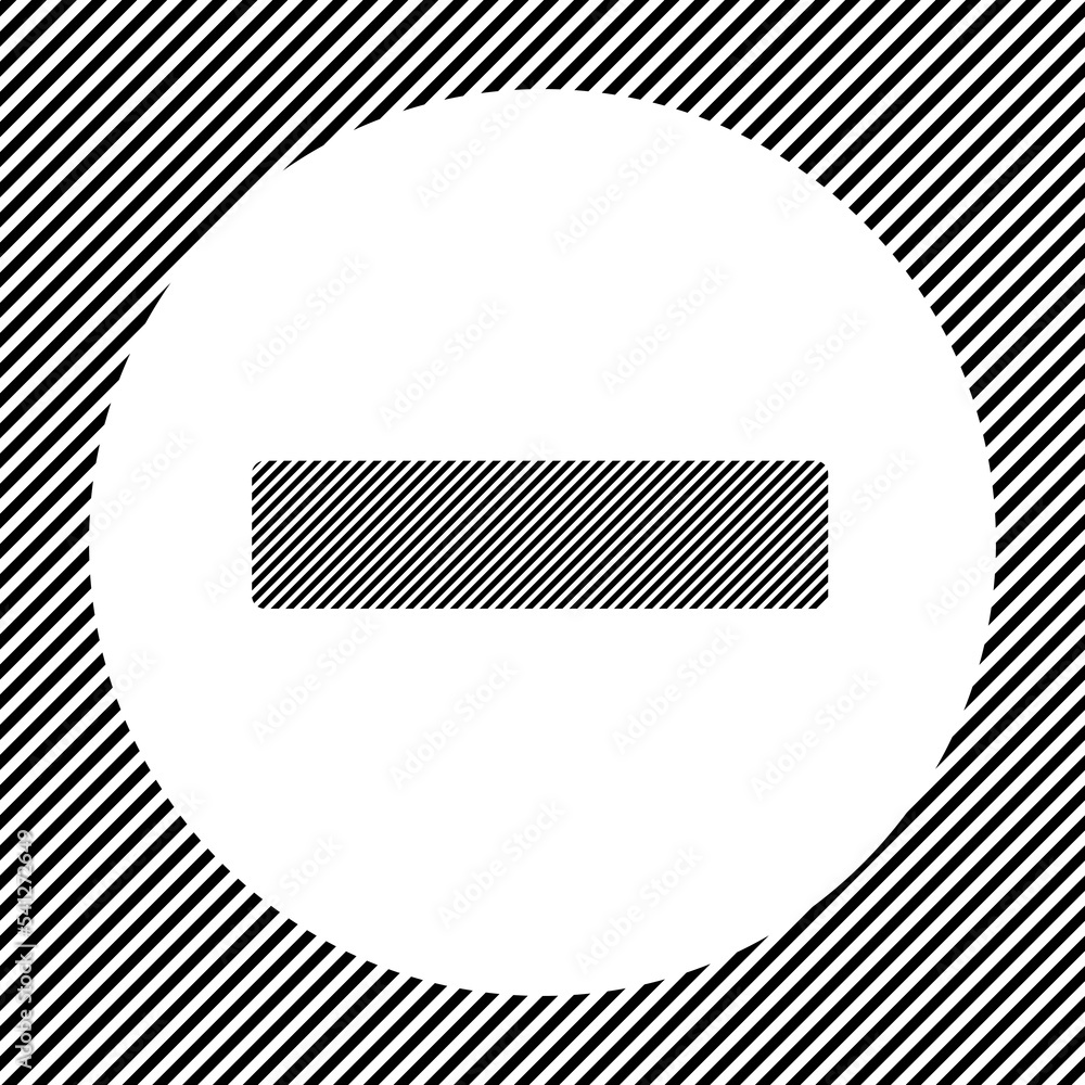 A large minus symbol in the center as a hatch of black lines on a white ...