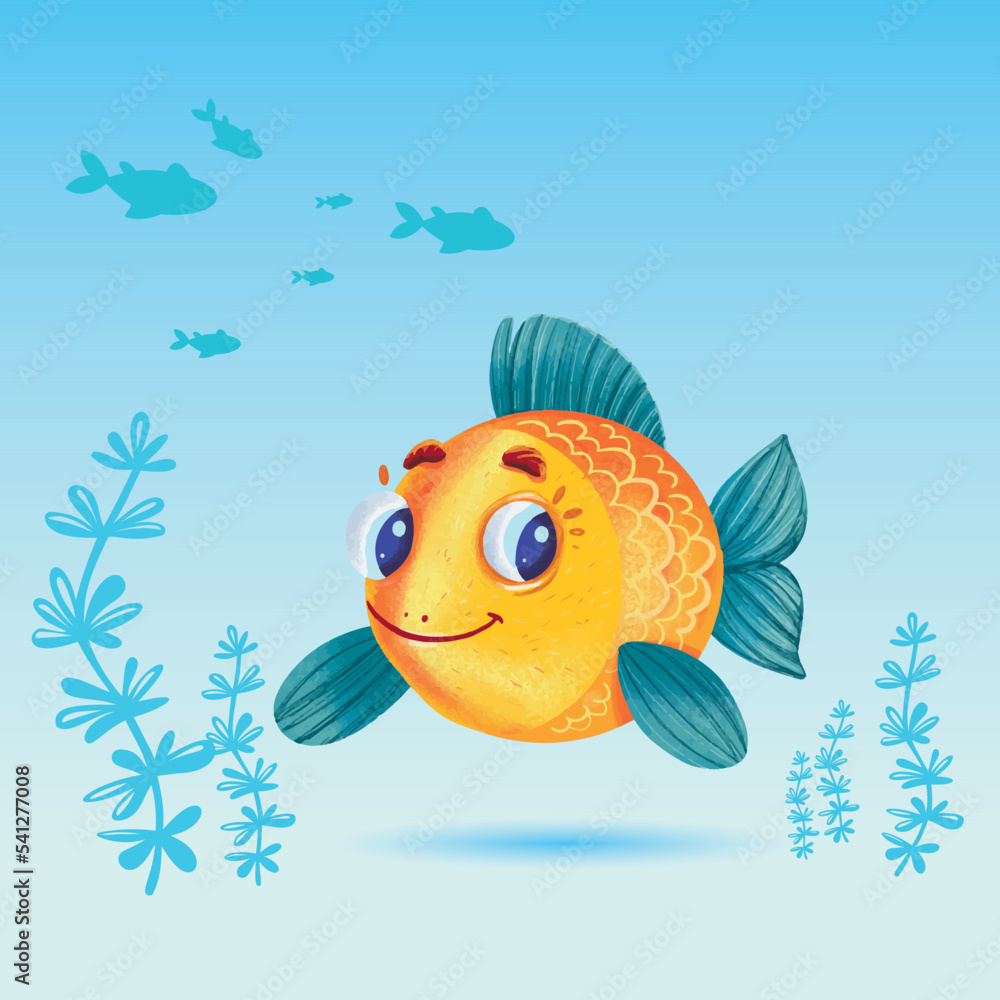 Cute fish in underwater world cartoon, vector cartoon illustration ...