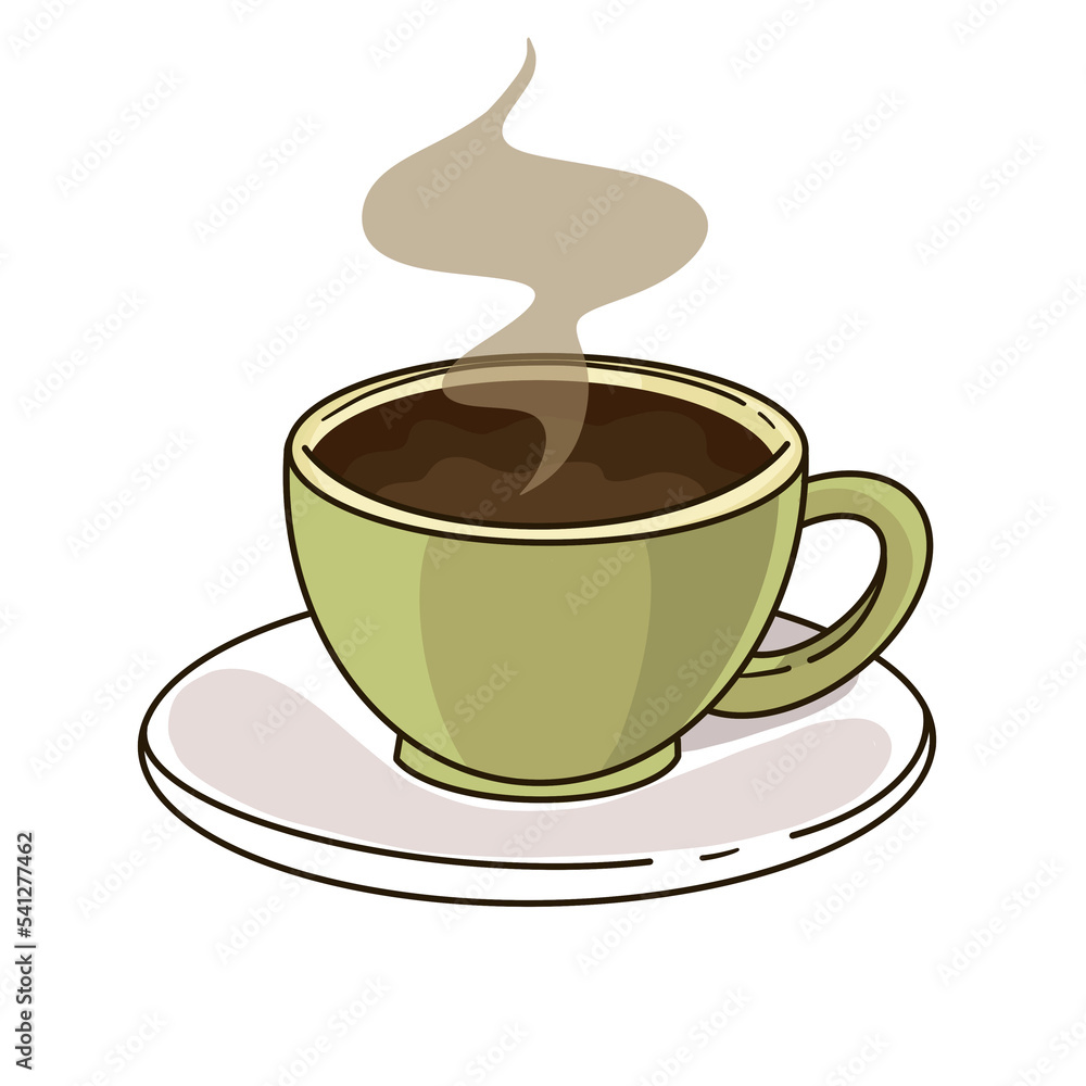 Hot coffee chocolate green cup cartoon draw, concept cafe menu, drink ...