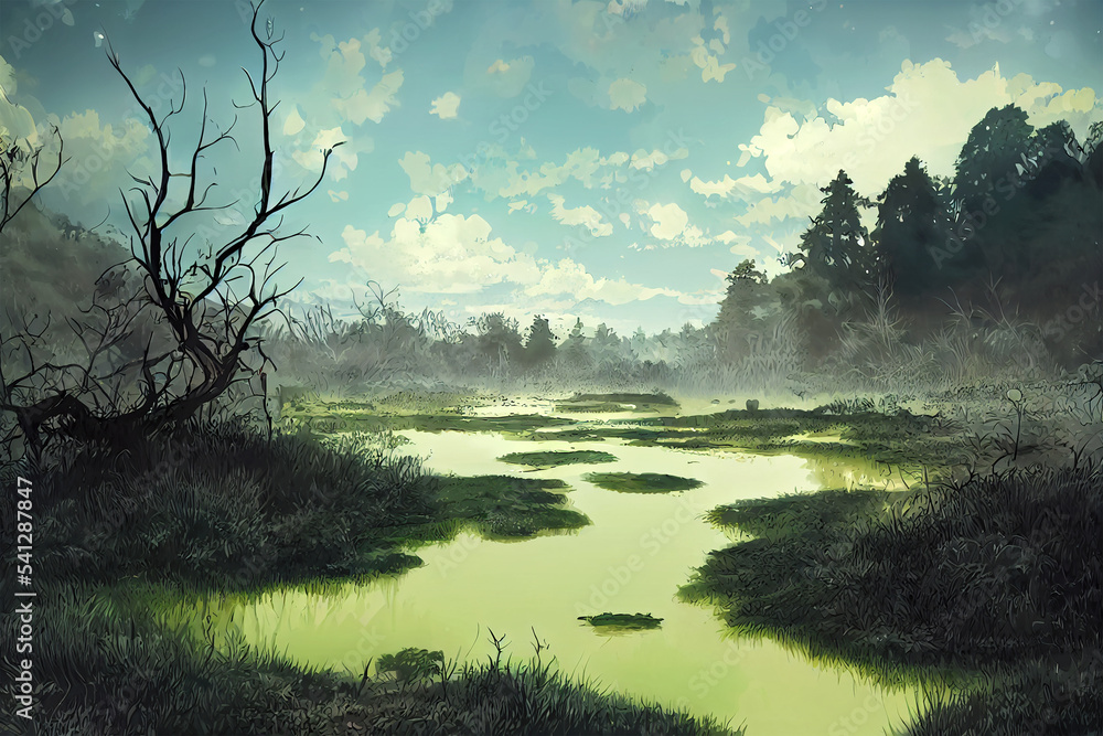 Ein Sumpf als Hintergrund für concept art Stock Illustration | Adobe Stock
