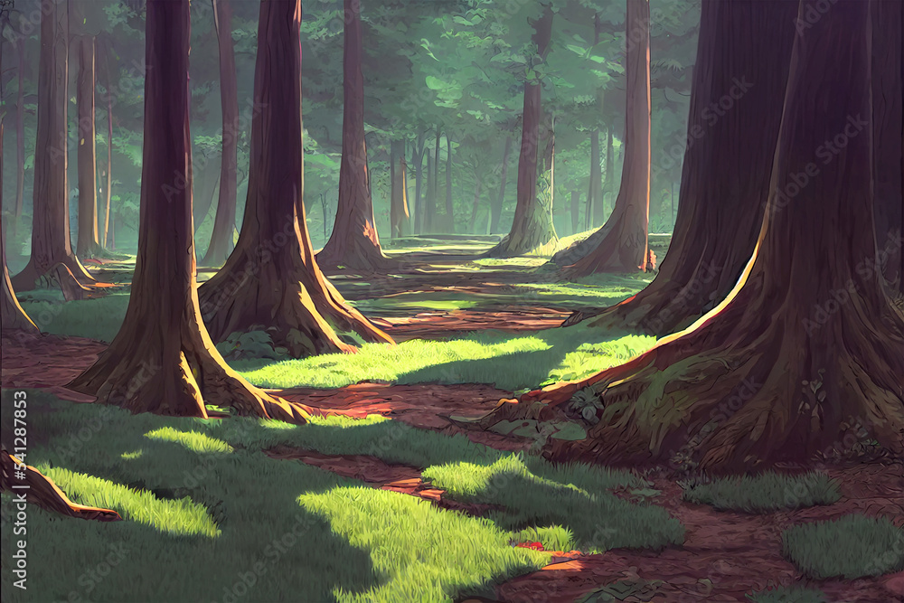 Anime Forest for background concept art Stock Illustration | Adobe Stock