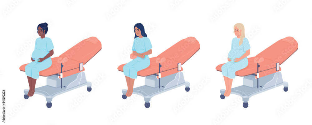 Women at gynecologist appointment semi flat color vector characters set ...