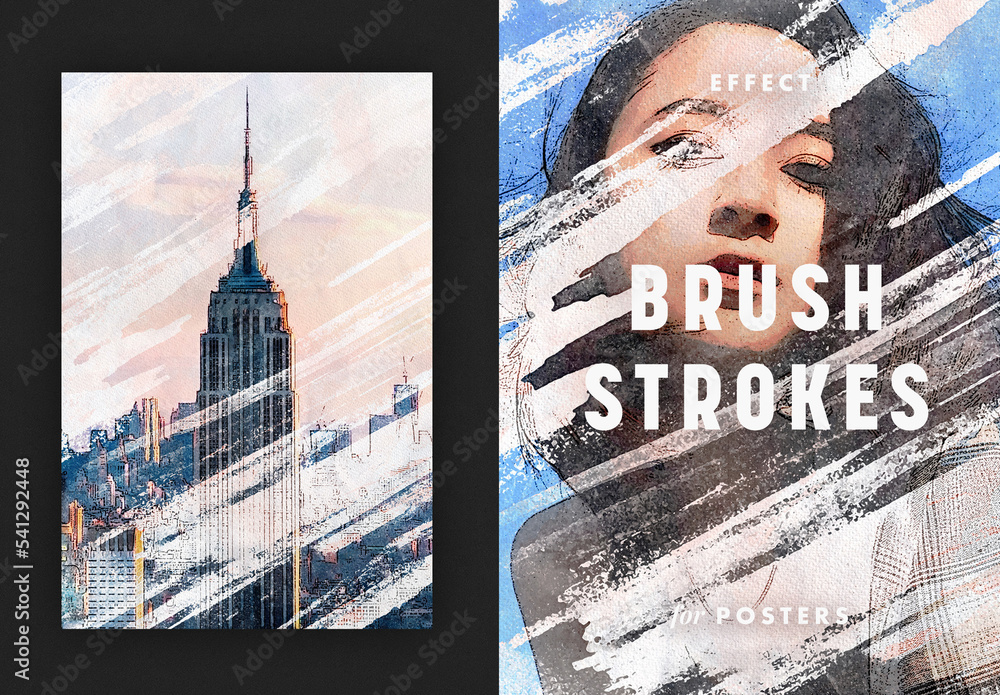 Modelo de Dry Brush Strokes Poster Photo Effect Mockup do Stock | Adobe Stock
