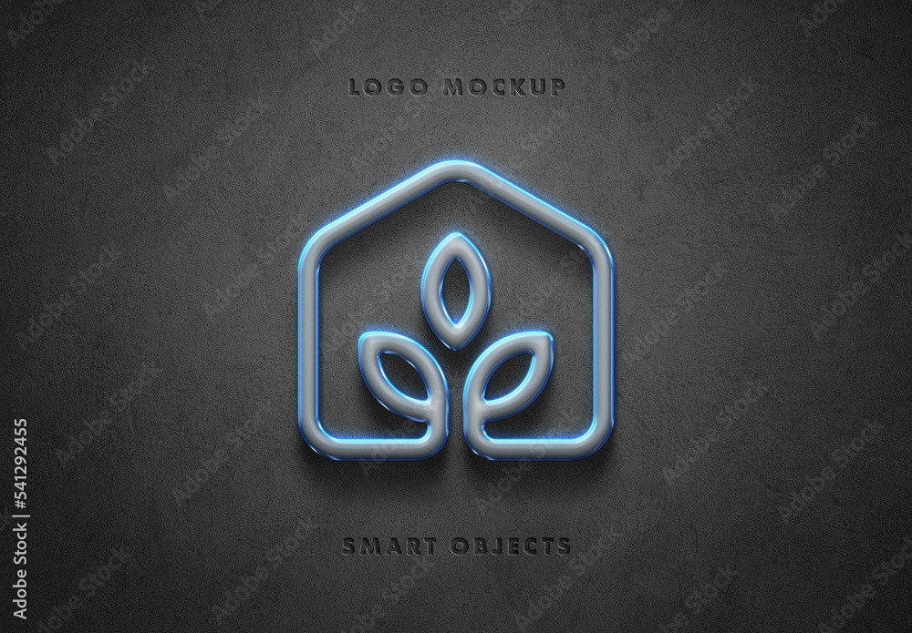 Blue Neon Tube Logo Mockup Stock Template | Adobe Stock