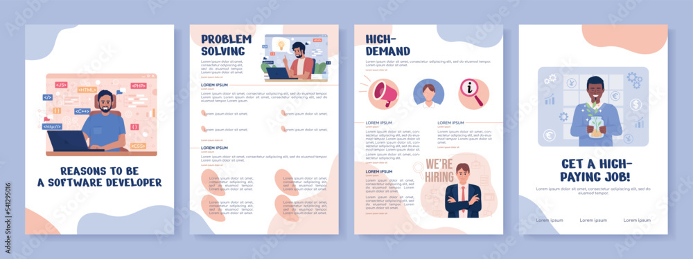Reasons to be software developer flat vector brochure template. Booklet ...