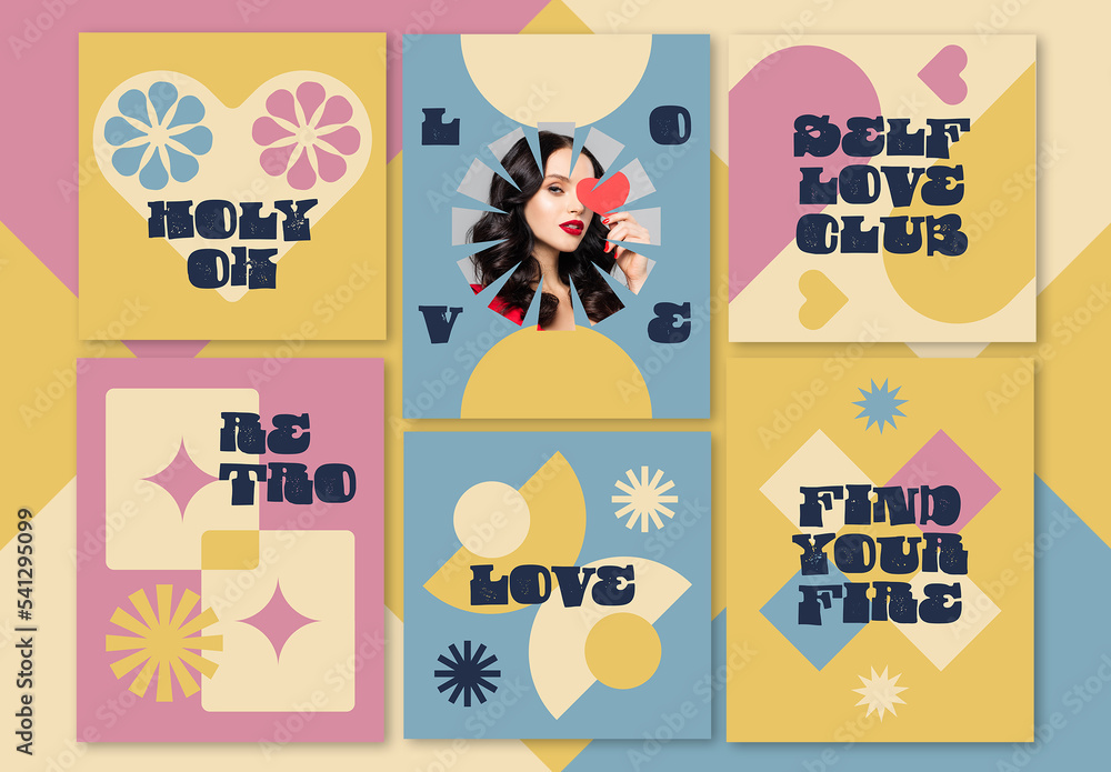 Set of Geometric Flat Style Social Media Posts Layout Stock Template ...