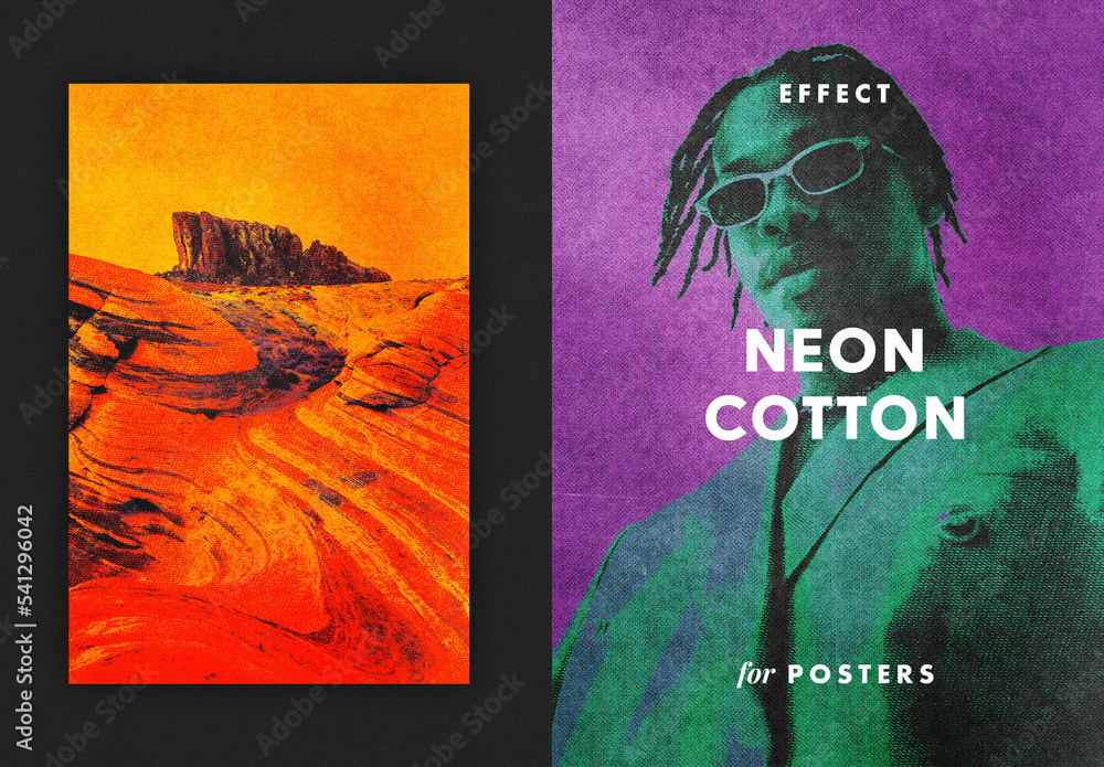 Neon Cotton Poster Photo Effect Mockup Stock Template | Adobe Stock