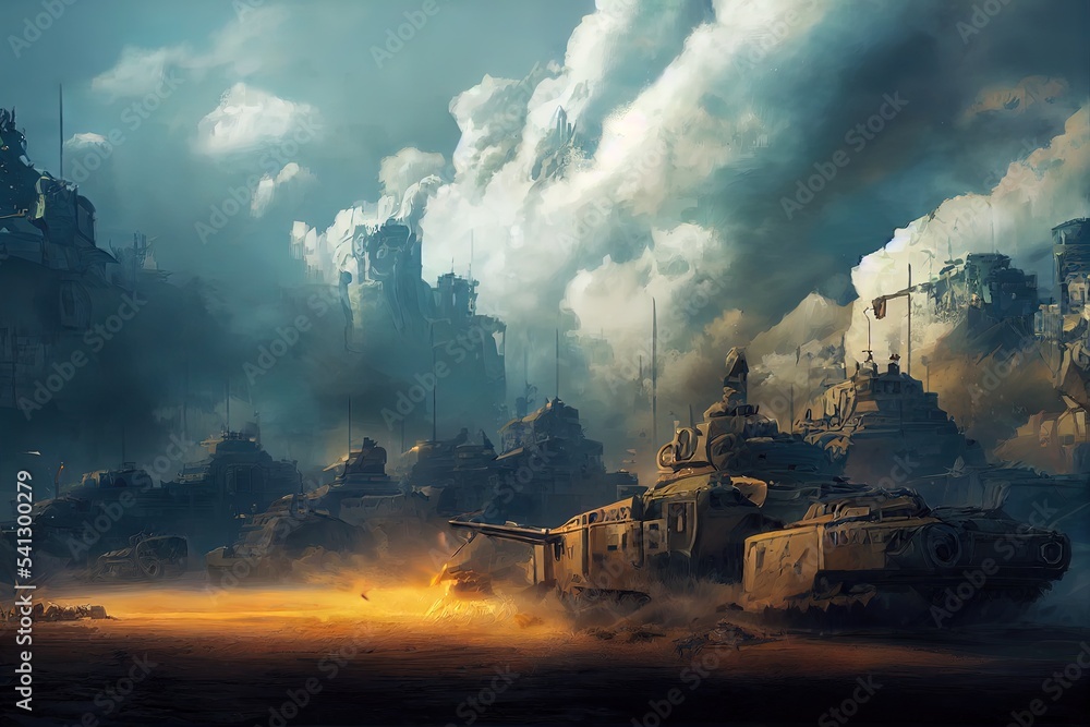 World war background illustration. 2020 - 2023 years. Tanks ...