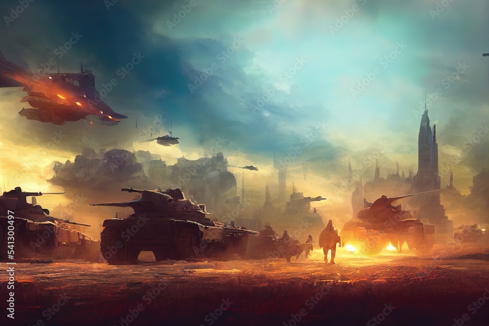 World war background illustration. 2020 - 2023 years. Tanks ...