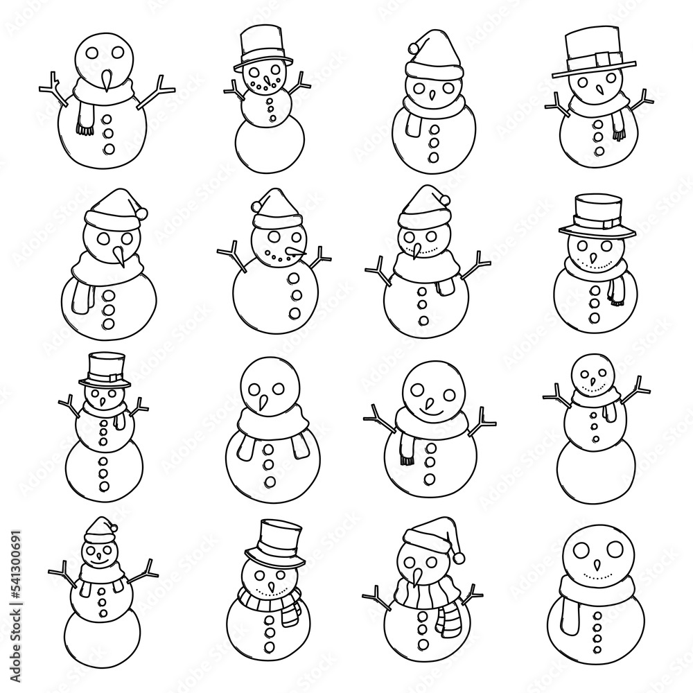 Snowman Doodle vector icon set. Drawing sketch illustration hand drawn ...