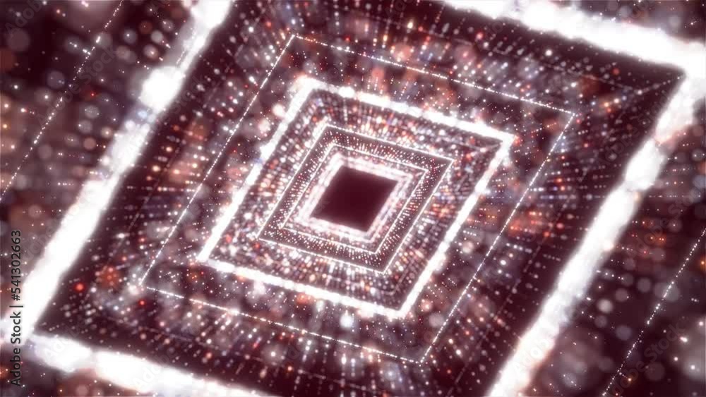 Abstract Animated Particle Tunnel, Digital Data Tunnel Motion Background, Glittering Glowing ...