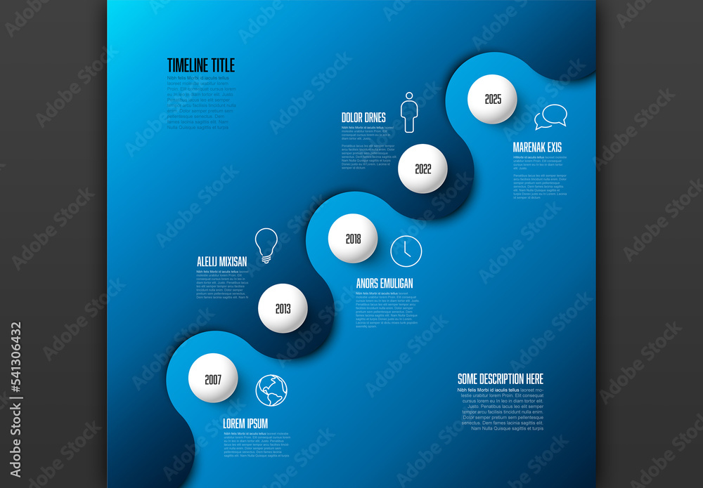 Simple Blue Diagonal Timeline with Spheres and Some Facts and Icons ...
