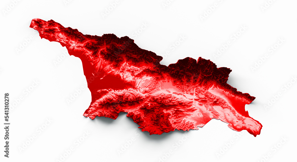 Georgia map with the flag Colors Red and yellow Shaded relief map 3d ...