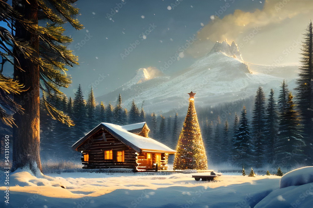 house in the snow - painted illustration - concept art - background ...