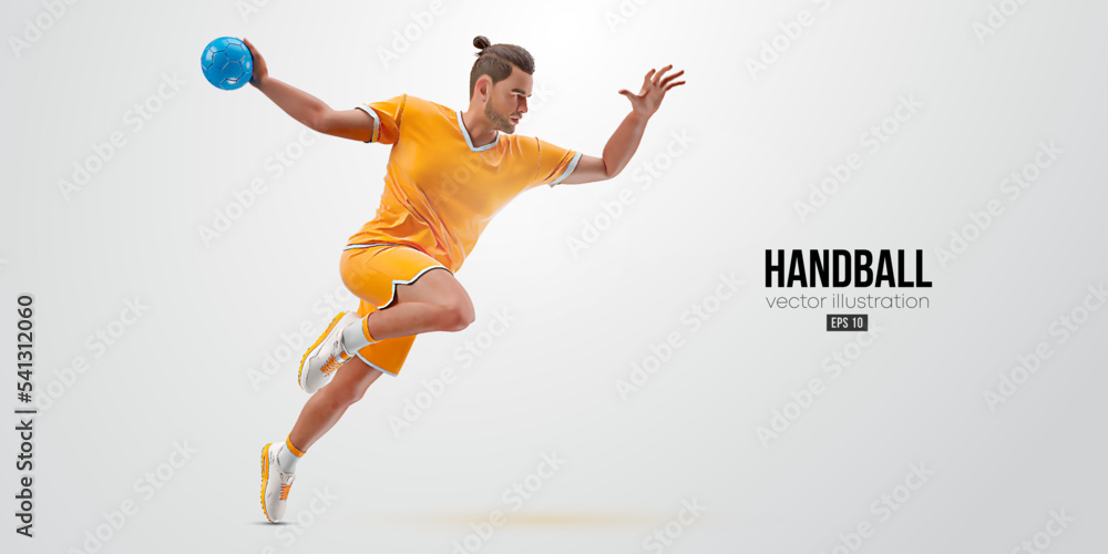 Realistic silhouette of a handball player on white background. Handball ...