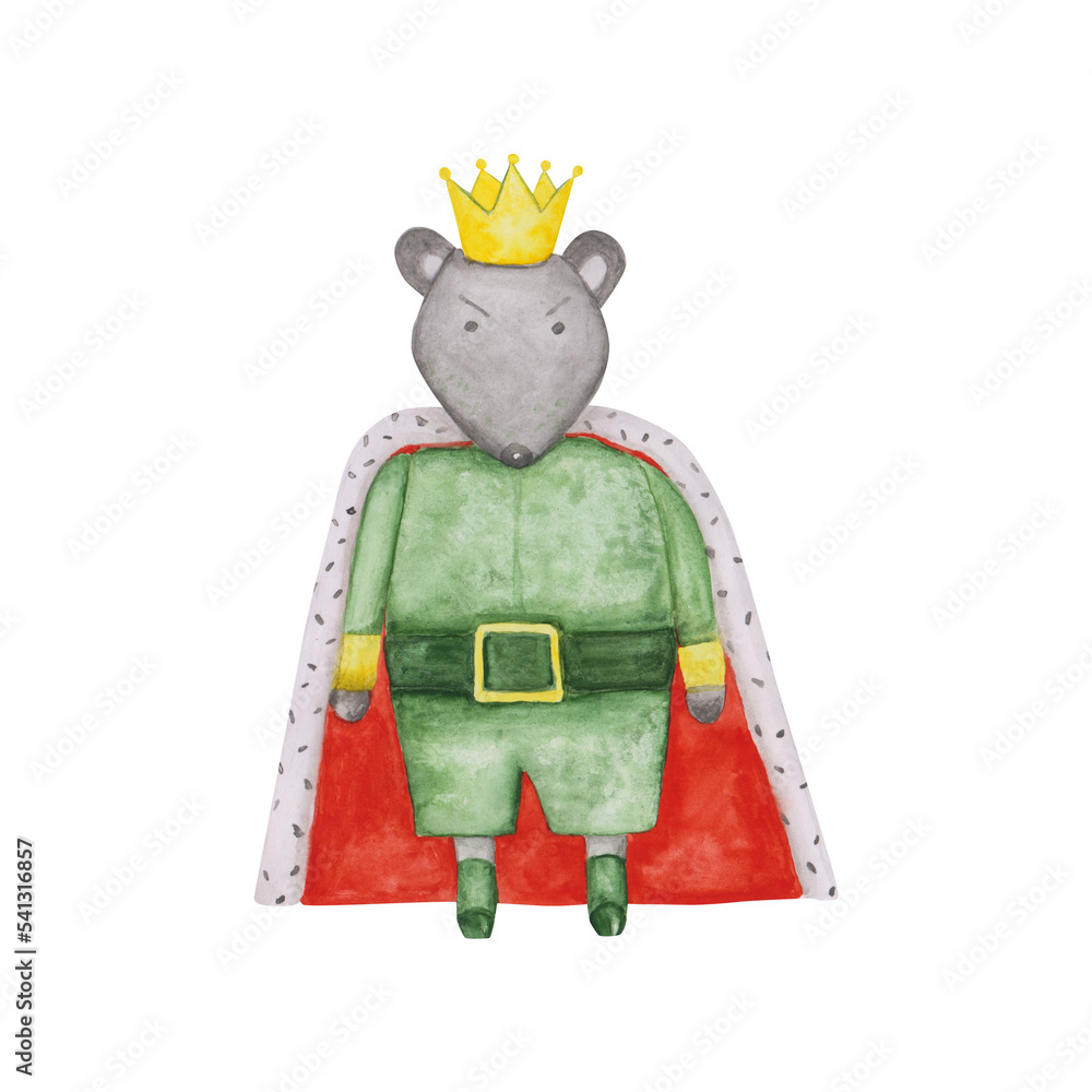 Mouse king isolated on a transparent background. Colorful watercolor ...