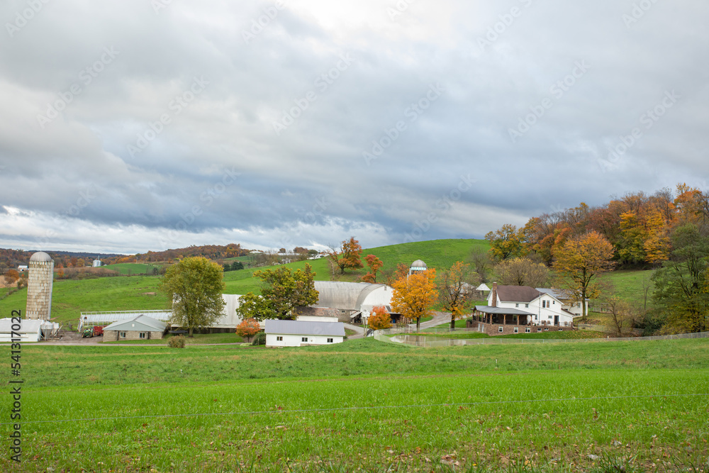 Amish farm on a green hillside in the fall in Holmes County, Ohio Stock ...
