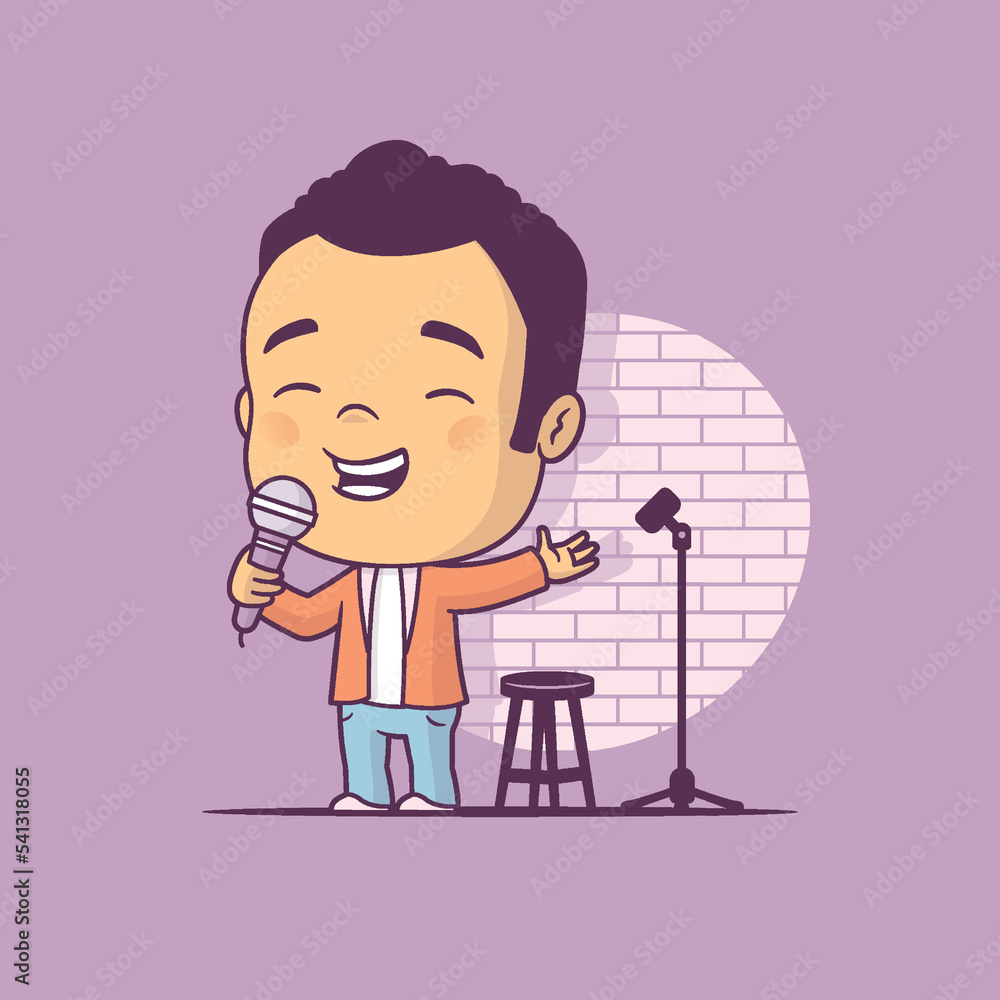 Stand up comedian performing on stage vector cartoon illustration Stock ...